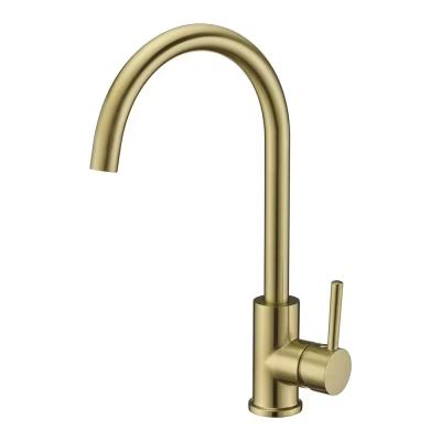 China Independent Design Kitchen Elbow Faucet Single Hole Brass Brushed Gold Kitchen Faucet for sale