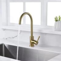 China Independent Design Kitchen Elbow Faucet Single Hole Brass Brushed Gold Kitchen Faucet for sale