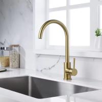 China Independent Design Kitchen Elbow Faucet Single Hole Brass Brushed Gold Kitchen Faucet for sale