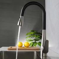China Modern Single-Handle 304 Stainless Steel Kitchen Faucet 304 Stainless Steel Household Pull-Out Hot/Cold Modern Design for sale