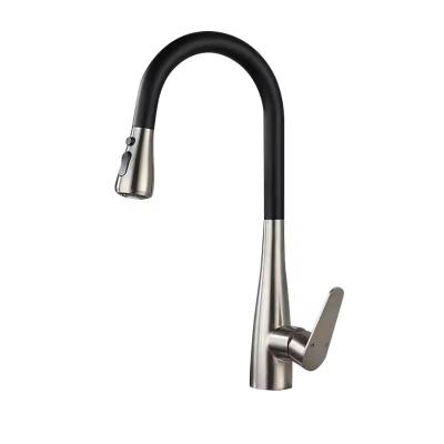 China Modern Single-Handle 304 Stainless Steel Kitchen Faucet 304 Stainless Steel Household Pull-Out Hot/Cold Modern Design for sale