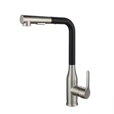 China Modern Design Black Stain Kitchen Faucet Two-Color Pull Stainless Steel 304 Material Ceramic Valve Core Single Plated Bathroom for sale