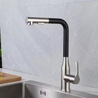 China Modern Design Black Stain Kitchen Faucet Two-Color Pull Stainless Steel 304 Material Ceramic Valve Core Single Plated Bathroom for sale