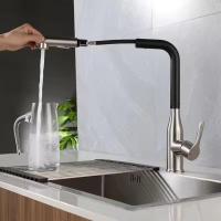 China Modern Design Black Stain Kitchen Faucet Two-Color Pull Stainless Steel 304 Material Ceramic Valve Core Single Plated Bathroom for sale