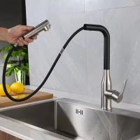 China Modern Design Black Stain Kitchen Faucet Two-Color Pull Stainless Steel 304 Material Ceramic Valve Core Single Plated Bathroom for sale