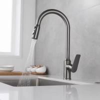 China Modern Single Handle Kitchen Faucet with 360 Degree Rotating Pull-down Gun Gray for sale
