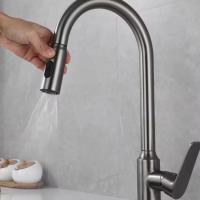 China Modern Single Handle Kitchen Faucet with 360 Degree Rotating Pull-down Gun Gray for sale