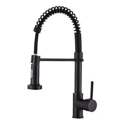 China Modern Stainless Steel Brass Pull-Out Deck Mounted Kitchen Faucet Single Hole Brushed for Outdoor Hotel Kitchen Hot Cold Water for sale