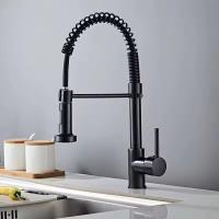 China Modern Stainless Steel Brass Pull-Out Deck Mounted Kitchen Faucet Single Hole Brushed for Outdoor Hotel Kitchen Hot Cold Water for sale
