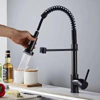 China Modern Stainless Steel Brass Pull-Out Deck Mounted Kitchen Faucet Single Hole Brushed for Outdoor Hotel Kitchen Hot Cold Water for sale