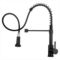 China Modern Stainless Steel Brass Pull-Out Deck Mounted Kitchen Faucet Single Hole Brushed for Outdoor Hotel Kitchen Hot Cold Water for sale