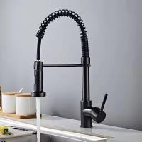 China Modern Stainless Steel Brass Pull-Out Deck Mounted Kitchen Faucet Single Hole Brushed for Outdoor Hotel Kitchen Hot Cold Water for sale