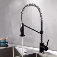 China Modern Single Lever Brass Kitchen Faucet Pull Out Spring Spout Mixers Tap Hot & Cold Water Single Handle Kitchen Sink Tap for sale