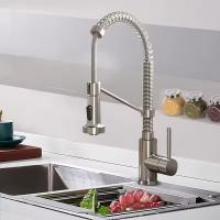 China Modern Single Lever Brass Kitchen Faucet Pull Out Spring Spout Mixers Tap Hot & Cold Water Single Handle Kitchen Sink Tap for sale