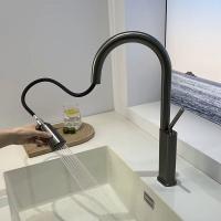 China Curved Universal Pull-out Basin Faucet, Adjustable Hot and Cold Water Dual Function Basin Faucet for Kitchen Sink for sale