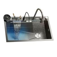 China Digital Display Stainless Steel Kitchen Sink with Nano Honeycomb and Multifunctional Waterfall Rainfall for sale