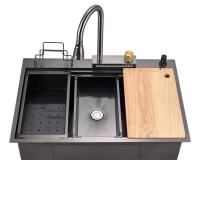 China Stainless Steel Nano Step Handmade Above Mount Waterfall Faucet Multifunction Single Bowl Kitchen Sinks for the Kitchen for sale