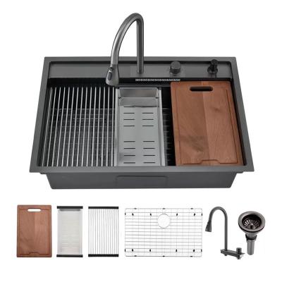 China Kitchen Furniture Workstation Black Undermount Farmhouse Single Bowl Apron Front Stainless Steel Kitchen Accessories for sale