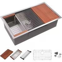 China Kitchen Sink Workstation 16 Gauge 304 Stainless Steel Large Single Bowl Under Counter Brushed Sinks with Accessories for sale