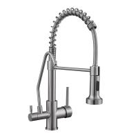China Hot and Cold Stainless Steel Commercial 3 Way 3 in 1 Swivel Spring Spout Water Filter Purifier Pull Down RO Kitchen Faucet for sale
