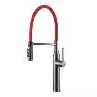 China Deck Mounted Single Handle Black or Red Flexible Hose Faucet Taps for Kitchen Sinks for sale