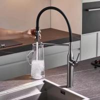 China Deck Mounted Single Handle Black or Red Flexible Hose Faucet Taps for Kitchen Sinks for sale