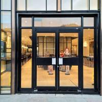 China Custom Double automatic swing  Doors 72x80 Polished Stainless Steel kfc door for sale