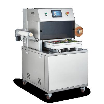 China Fully Automatic Tray Sealer DQ480L-V with Food Grade 304 Stainless Steel and 6061 Anodized Aluminum Mold for Vacuum Displacement Packaging for sale