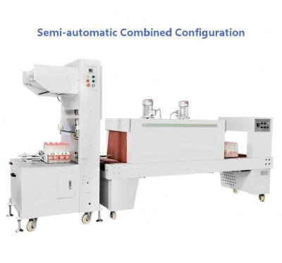 China Semi-automatic sleeve type packaging machine for cartons mineral water bottles beverage beer cans and pe film shrink wrapping for sale
