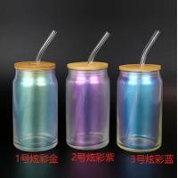 China Color Glass Cups With Lids And Straws 18oz Borosilicate Glass Iced Coffee Cups Smoothie With Bamboo Lid Glass Straw Reusable Colorful Glassware Sets 4 Packs for sale