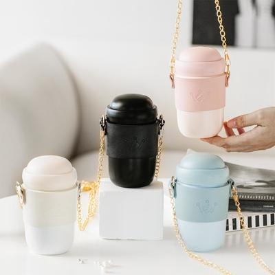 China Ceramic Water Bottles with Gold Chain Straps Crown Logos – Compact Colorful Design for On-the-Go Hydration Stylish Convenience for sale