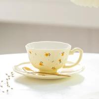 China European-style Luxurious Small Green Flower Coffee Cups And Saucers With Spoons Custom-made Ceramic Glazed Flower Tea Cups And Mugs For Men And Women for sale