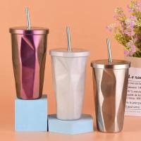China Fashionable Design 480ml Personalized Stainless Steel Mug With Straw Country Style Gradient Irregular Stainless Steel Tea Mug For Traveling for sale