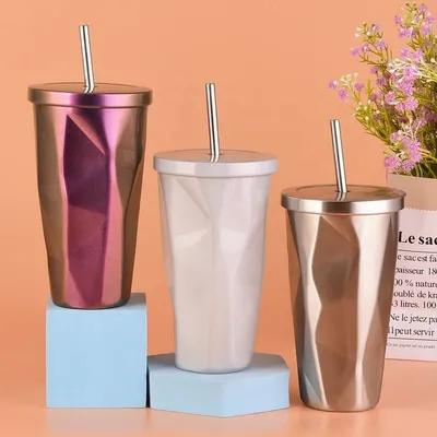China Fashionable Design 480ml Personalized Stainless Steel Mug With Straw Country Style Gradient Irregular Stainless Steel Tea Mug For Traveling for sale