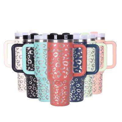 China Eco Friendly 40 Oz Stainless Steel Tumbler With Handle Insulated Simple Modern Leopard Tumbler for sale