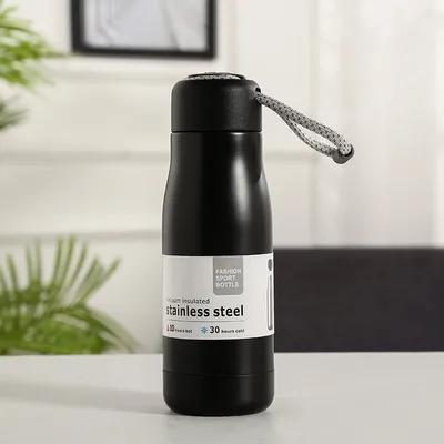China 350ml Stainless Steel Metal Reusable Water Bottle With Portable Lid Hydro Insulated Thermal Flask For Hot Or Cold Drinks Direct Drinking Midnight Black for sale
