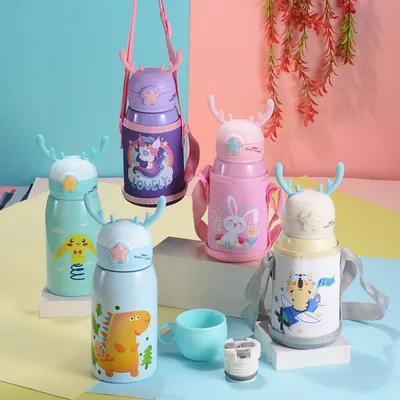 China OEM/ODM Acceptable 500ml 16oz Kids Water Bottle With Straw Thermos BPA Free Vacuum Insulated Leak-Proof Perfect For Girls Boys Sports for sale
