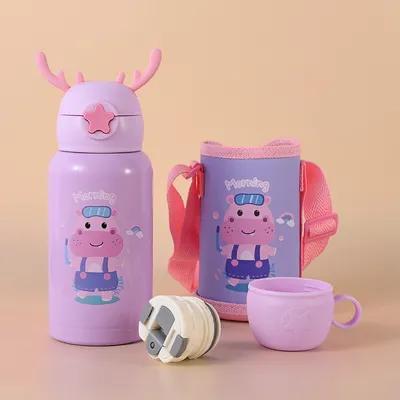 China Everyday Delights Stainless Steel Insulated Water Bottle with Cup, Straw and Bag 500ml for sale