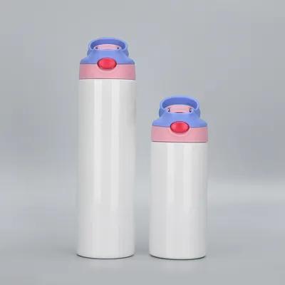 China 12oz Kids Skinny Tumbler Stainless Steel Sublimation Blank Tumbler With One Click Pop Up Straw And Handle Sublimation Cups For Drinks Rubber Bottoms And Shrink Films DIY Gift for sale