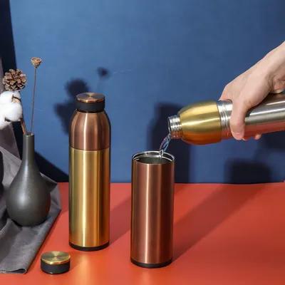 China 450ML 600ML Wide Mouth Insulated Stainless Steel Flask 2 In 1 304 Stainless Steel Camping Water Bottle Vacuumed Diswasher Safe Leak Proof for sale