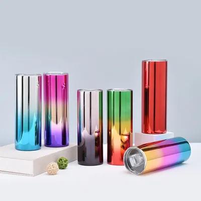 China 600ml Red Metallic Drink Ware Custom 20 Oz Stainless Steel Tumbler Skinny Sublimation Wine Tumblers Executive Mirror Chrome Water Mug Straight Body for sale