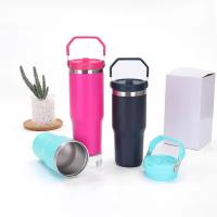China 30 Oz Tumbler With Handle And Straw Lid Leakproof Double Insulated 30oz Cup Stainless Steel for sale