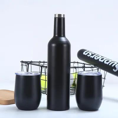 China Stainless Steel Wine Tumblers 2 Pack 12 Oz & 1 Insulated Wine Bottle - Double Wall Vacuum Insulated Wine Cups With Lids And Straws Set for sale