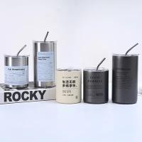 China Tumbler Stainless Steel Coffee Cup Insulation With Lid And Straw American Style Portable Outside With Accompanying Straw Sealed Water Cups Double Wall Travel Flask for sale