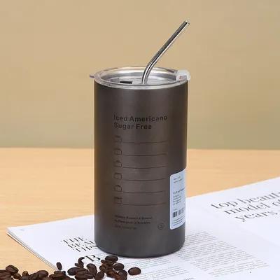 China Creative Iced Americano Insulated Tumbler Coffee Cup , Stainless Steel Tumbler With Lid And Straw Travel Coffee Mug For Men Women for sale
