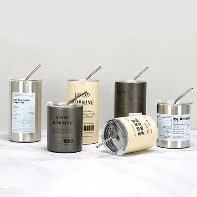 China Hot Sale Camping Oem Aesthetic Travel Coffee Mug Stainless Steel Thermos Cup With Straw for sale