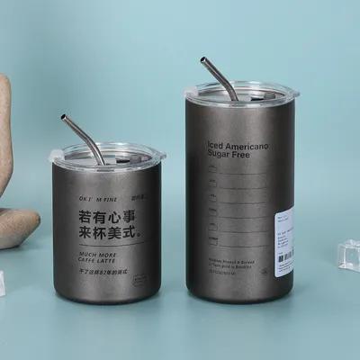 China Customized Printing Stainless Steel Thermal Cup Portable Outdoor Straw 304 Stainless Steel Vacuum Double-Layer Thermal Cup for sale