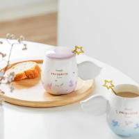 China Enchanting Ceramic Mug with Angel-Wing Handles amp Golden Star Stirrer Adorned with Soft Pink amp Light Blue Gradients for sale