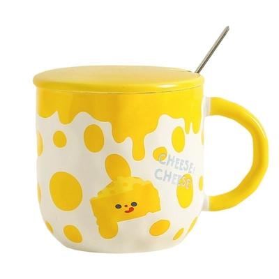 China Cute cheese cartoon ceramic cup couple student drinking cup creative flower mug office coffee cup for sale