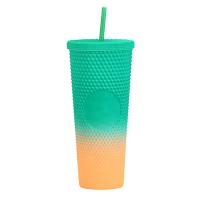 China 24oz Studded Tumbler Glossy Pink Iced Coffee Cups With Lids Reusable 24 Oz Tumbler With Lid And Straw Reusable Iced Coffee Cup Bling Cup for sale